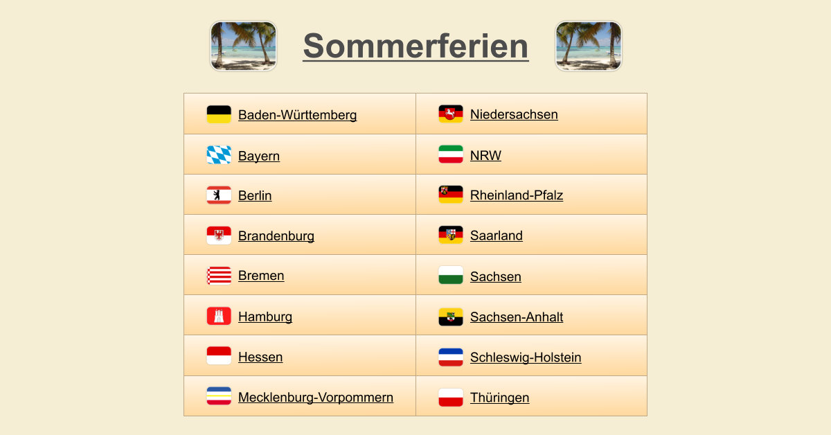 Sommerferien - (Termine & Übersicht)